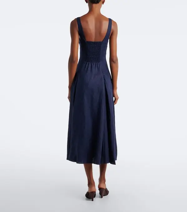 Faithfull The Brand Adalee Pleated Shirred Linen Midi Dress