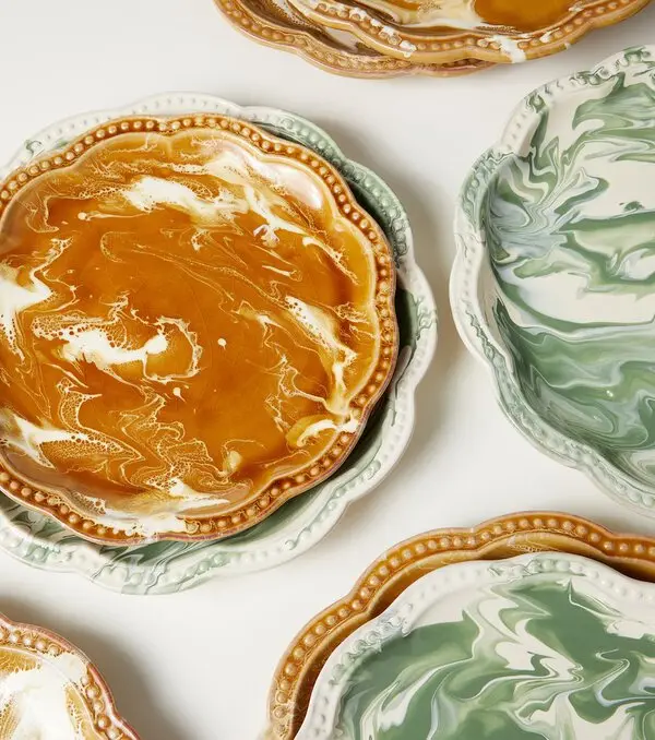 CABANA Marbled Set Of 2 Ceramic Dessert Plates