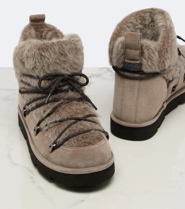 Brunello Cucinelli Shearling And Suede Snow Boots