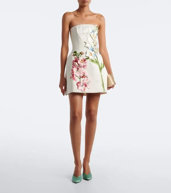 LEO LIN Roselle Floral-appliqué Bustier Dress