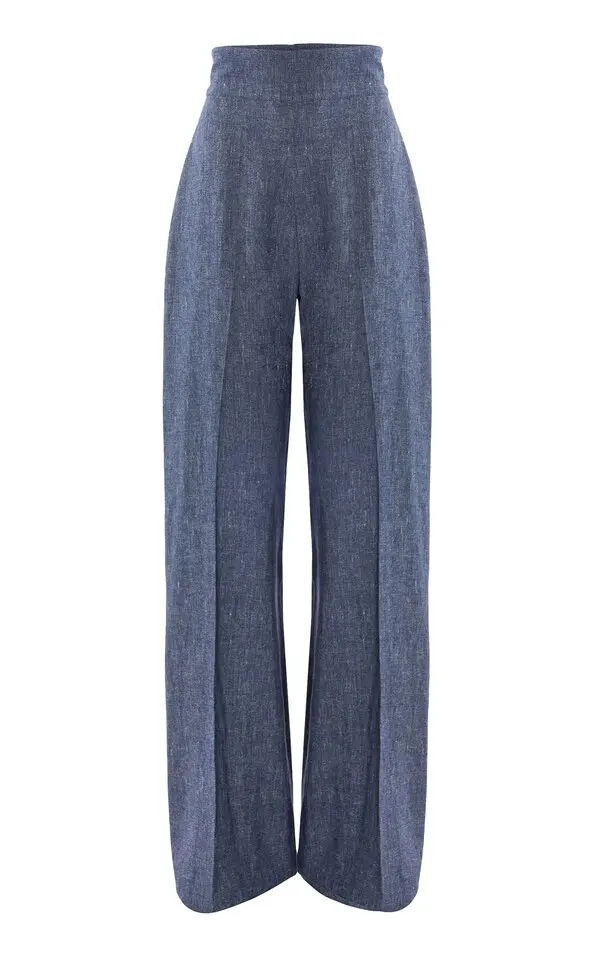 Carolina Herrera High-rise Linen-cashmere Blend Wide-leg Pants - Blue