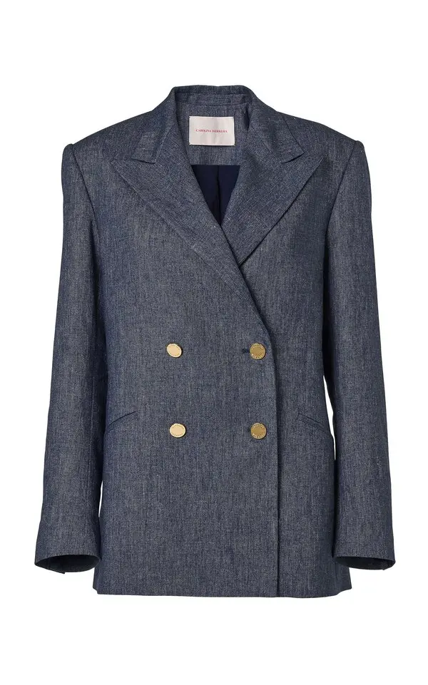 Carolina Herrera Double-breasted Linen-cashmere Blend Blazer - Blue
