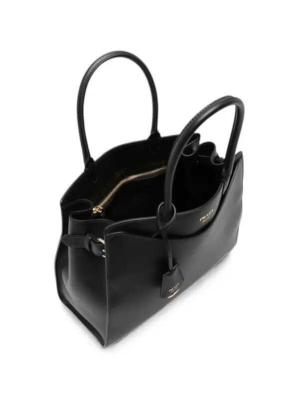 Prada Large Leather Tote With Gold-tone Hardware - Black