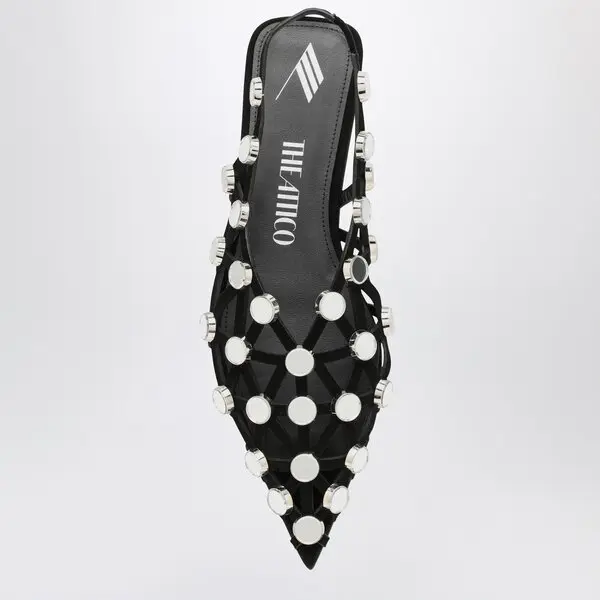 Attico Leather Strappy Ballerina Flats With Mirror Embellishments