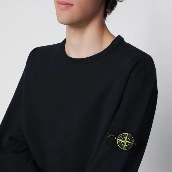 Stone Island Navy Crewneck Sweatshirt In Cotton - Blue