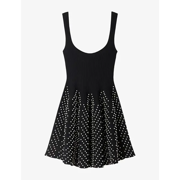 Sandro Beaded Contrast-skirt Knitted Mini Dress - Black