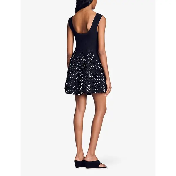 Sandro Beaded Contrast-skirt Knitted Mini Dress