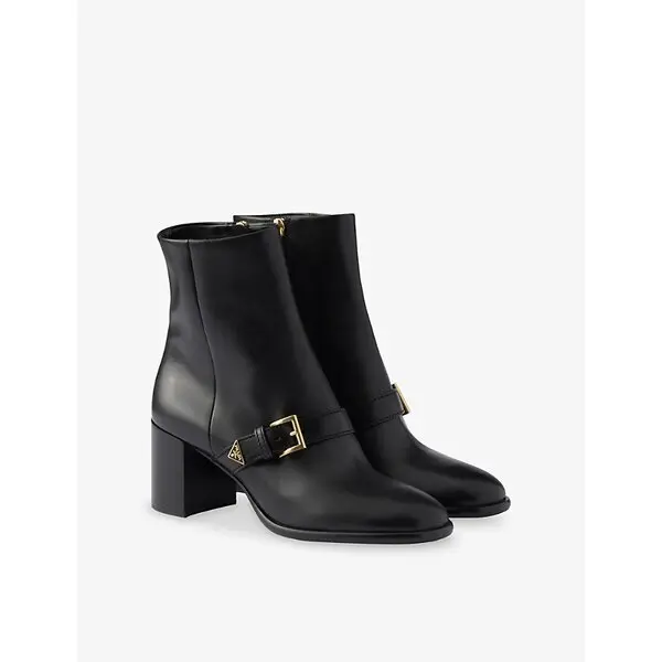 Prada Buckle Leather Ankle Boots