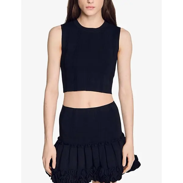 Sandro Cropped Ribbed Knitted Top