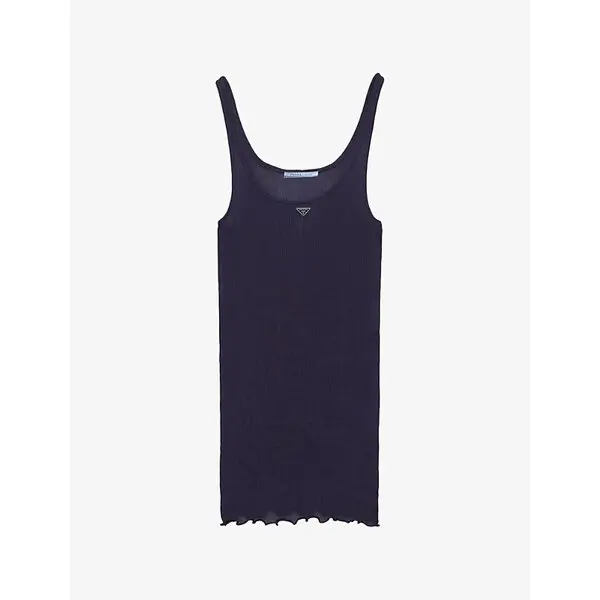 Prada Ribbed Knit Silk Tank Top - Blue
