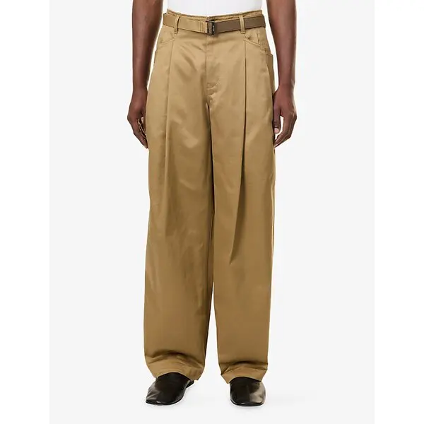 Sacai Double-pleated Wide-leg Cotton Chinos