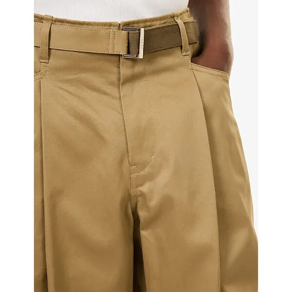 Sacai Double-pleated Wide-leg Cotton Chinos