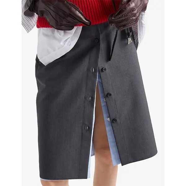 Prada Light Mohair And Chambray Midi Skirt