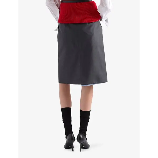 Prada Light Mohair And Chambray Midi Skirt