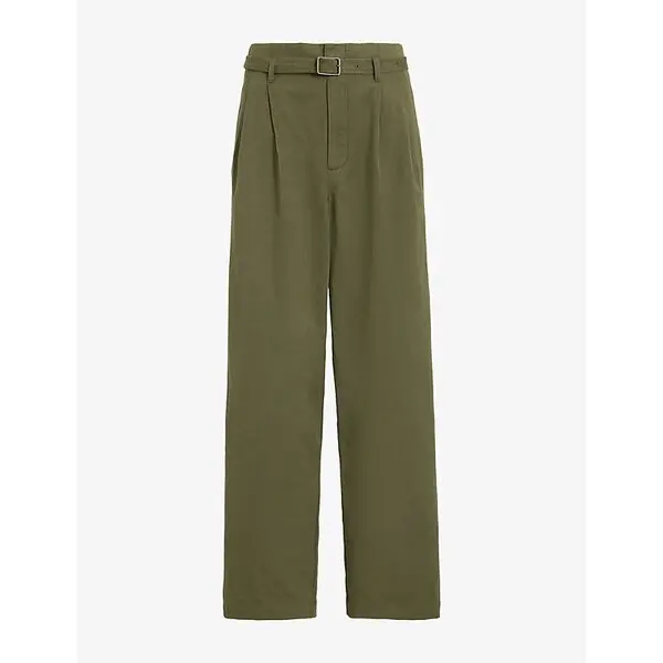 Polo Ralph Lauren Straight-leg Belted-waist Cotton And Linen Trousers - Olive