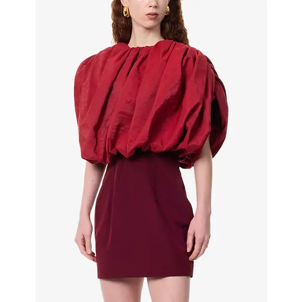 Magda Butrym Puffed-bodice Fitted Silk-blend Mini Dress