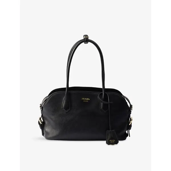 Prada Signet Medium Leather Tote Bag - Black