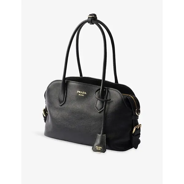 Prada Signet Medium Leather Tote Bag - Black