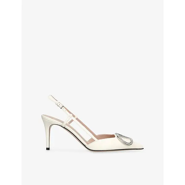 Valentino Garavani Vlogo 80 Crystal-embellished Leather Slingback Courts - White
