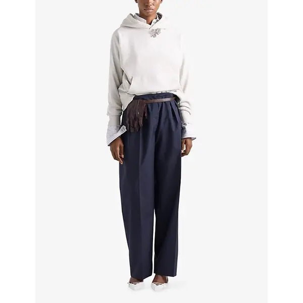 Prada Jewel Brooch Cotton-jersey Hoodie