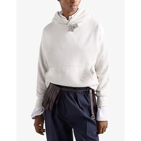 Prada Jewel Brooch Cotton-jersey Hoodie