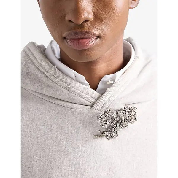 Prada Jewel Brooch Cotton-jersey Hoodie
