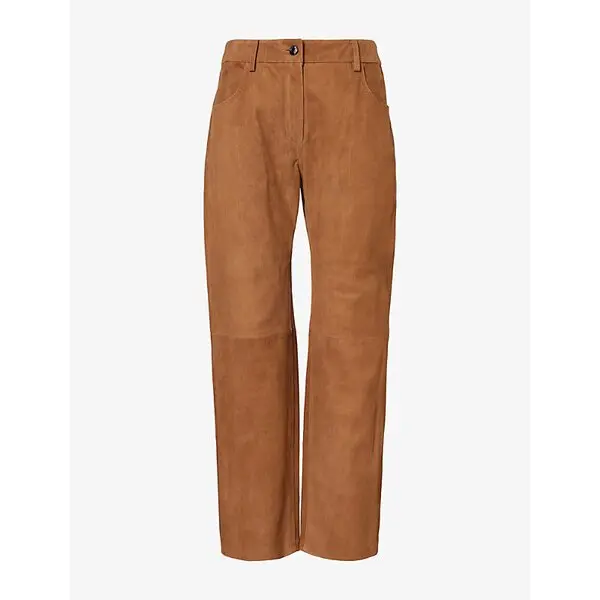 Magda Butrym High-rise Straight-leg Suede Trousers - Brown