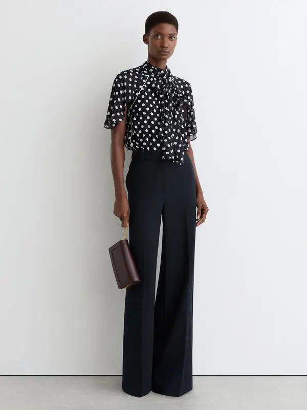 REISS Polka-dot Tie-neck Blouse