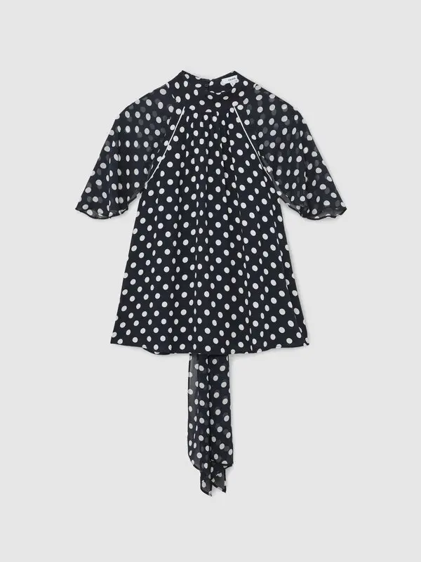 REISS Polka-dot Tie-neck Blouse