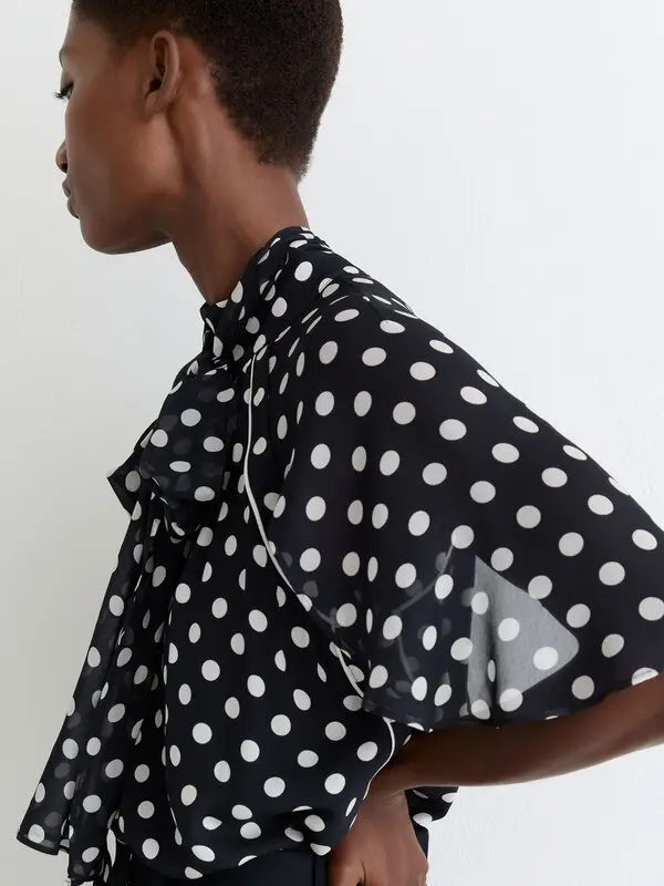 REISS Polka-dot Tie-neck Blouse