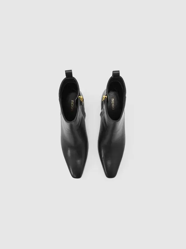 REISS Leather Chisel-toe Block-heel Ankle Boots - Black