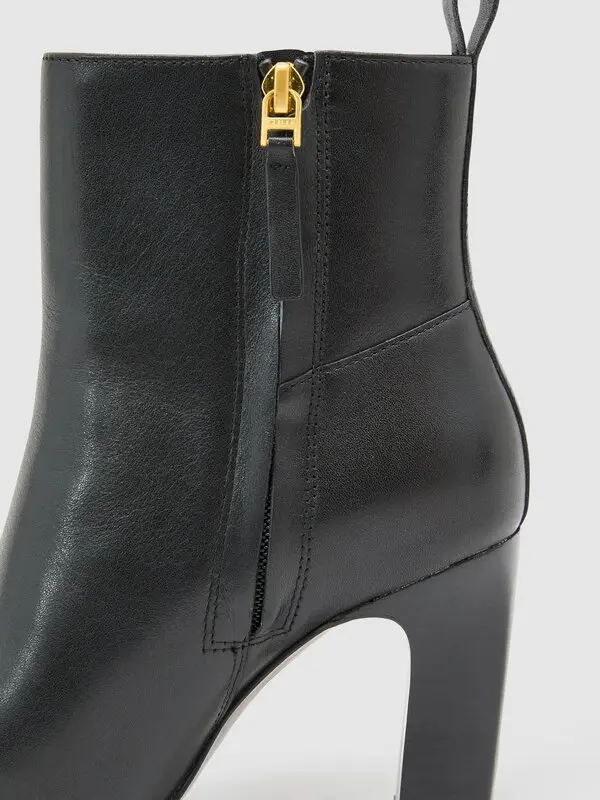 REISS Leather Chisel-toe Block-heel Ankle Boots - Black