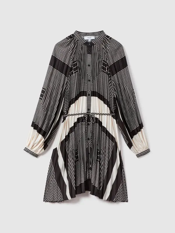 REISS Printed Pleated Mini Dress
