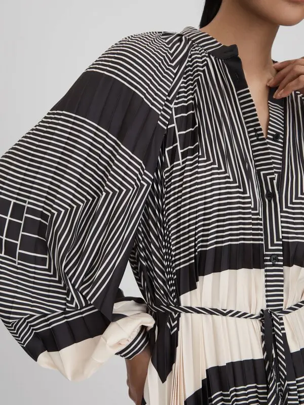 REISS Printed Pleated Mini Dress