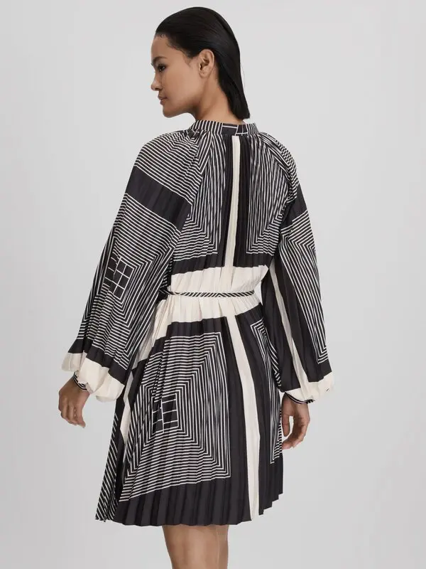 REISS Printed Pleated Mini Dress