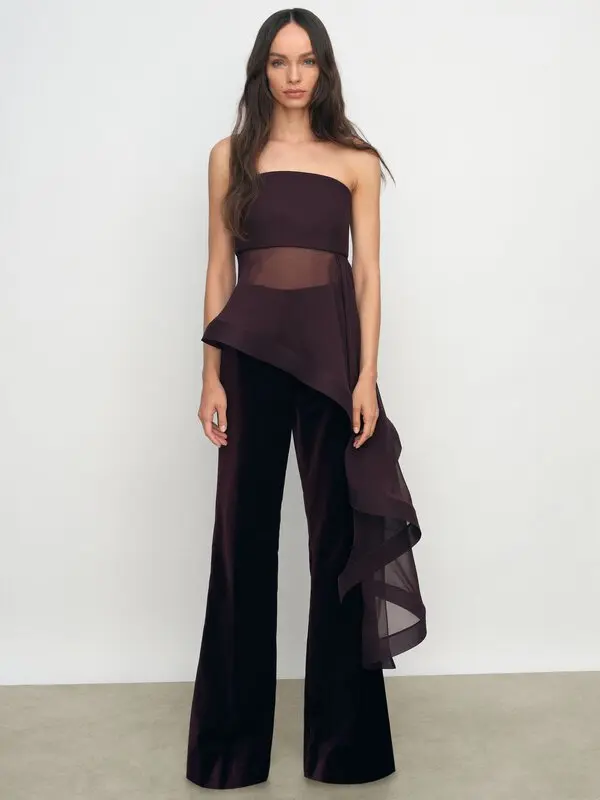 REISS Rhianna Silk Asymmetric Ruffle Bandeau Top