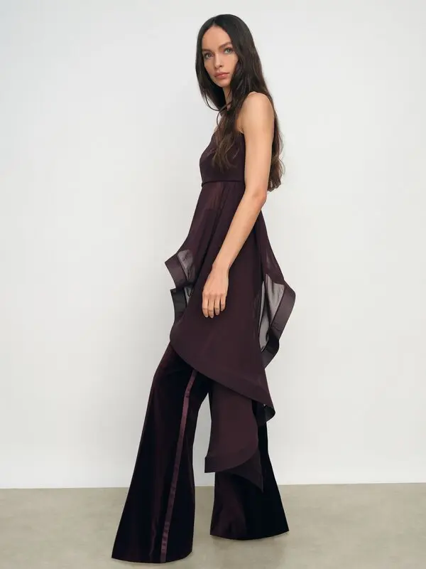 REISS Rhianna Silk Asymmetric Ruffle Bandeau Top