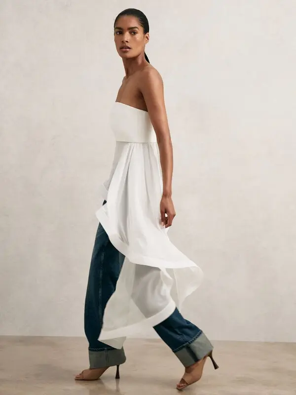 REISS Silk Asymmetric-ruffle Bandeau Top
