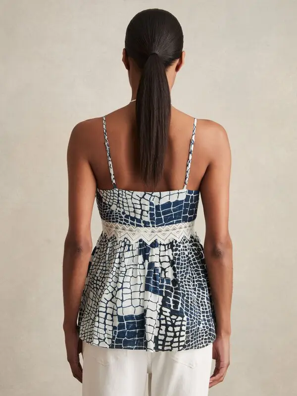 REISS Animal Print Lace Trim Cami Top