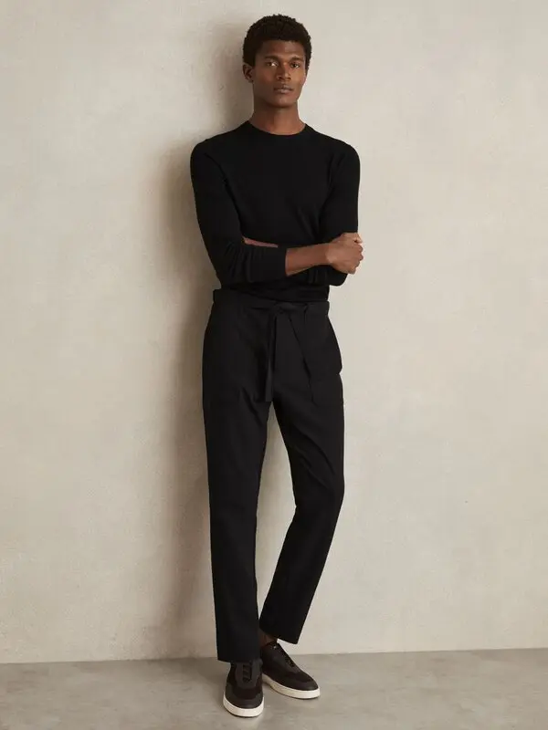 REISS Belted Technical Tapered Trousers