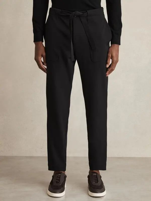 REISS Belted Technical Tapered Trousers