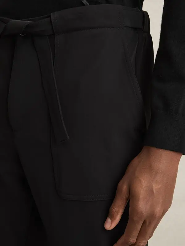 REISS Belted Technical Tapered Trousers