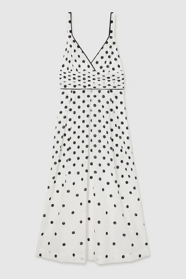 REISS Black & White Polka Dot Midi Dress - Black/white