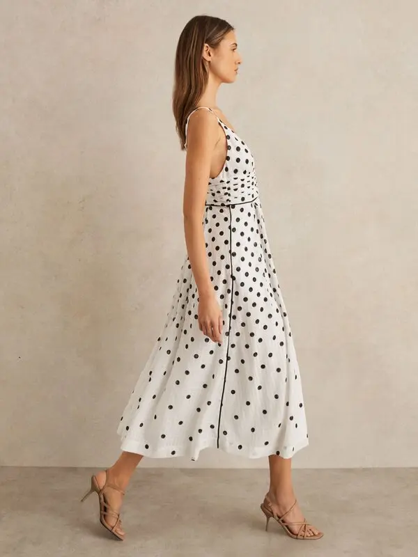 REISS Black & White Polka Dot Midi Dress - Black/white