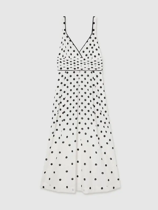 REISS Black & White Polka Dot Midi Dress - Black/white