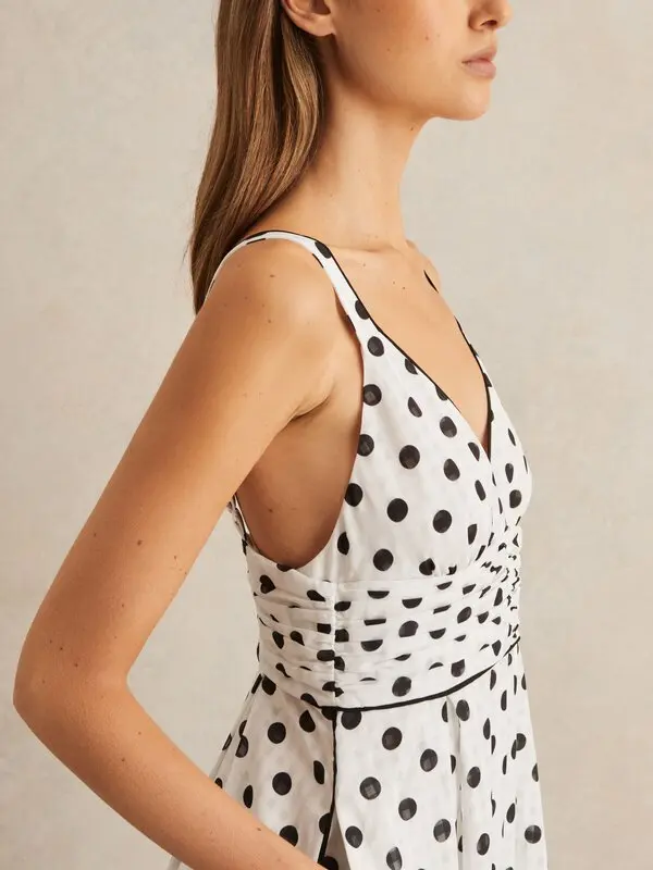 REISS Black & White Polka Dot Midi Dress - Black/white