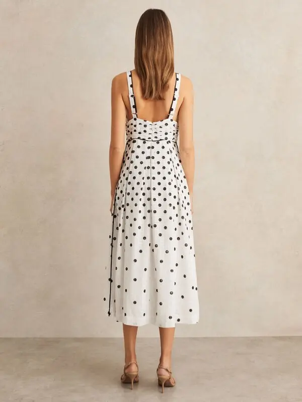 REISS Black & White Polka Dot Midi Dress - Black/white