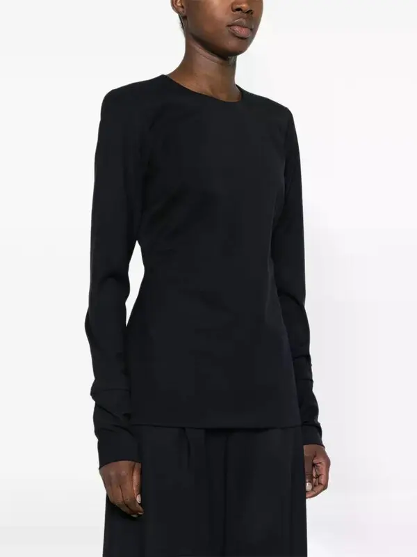 THELATEST Long-sleeve Rear-slit Blouse