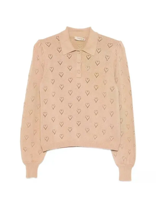 TWINSET Pointelle Knit Polo Shirt - Neutrals