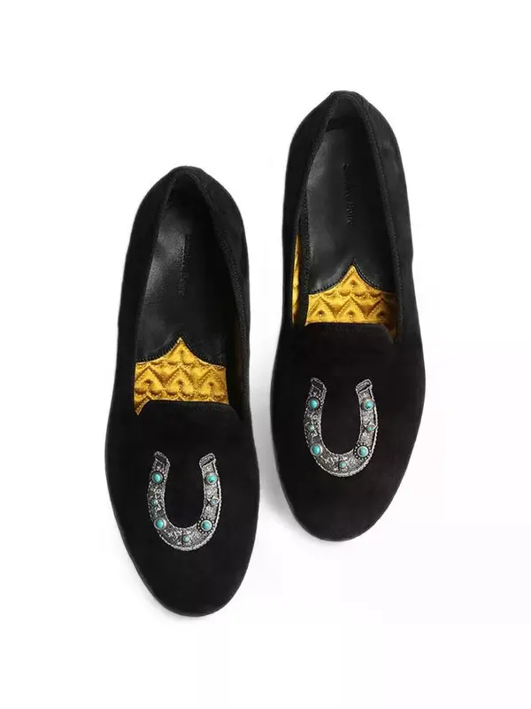FORTELA Broadway Horse Horseshoe Suede Loafers - Black
